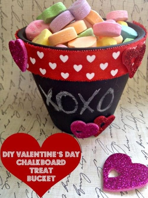 DIY Valentine’s Day Chalkboard Treat Bucket Valentine Craft