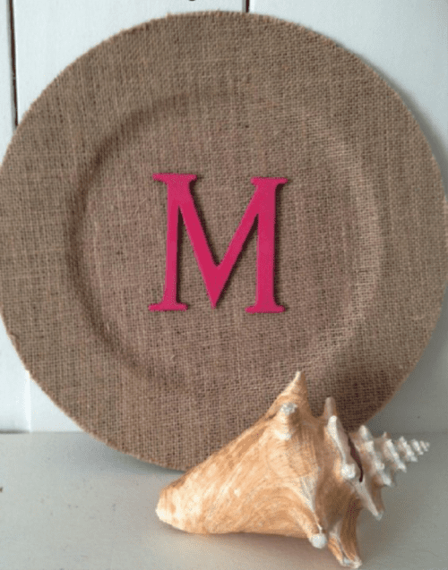 DIY Charger Plates Monogram Plate Initials Burlap Craft