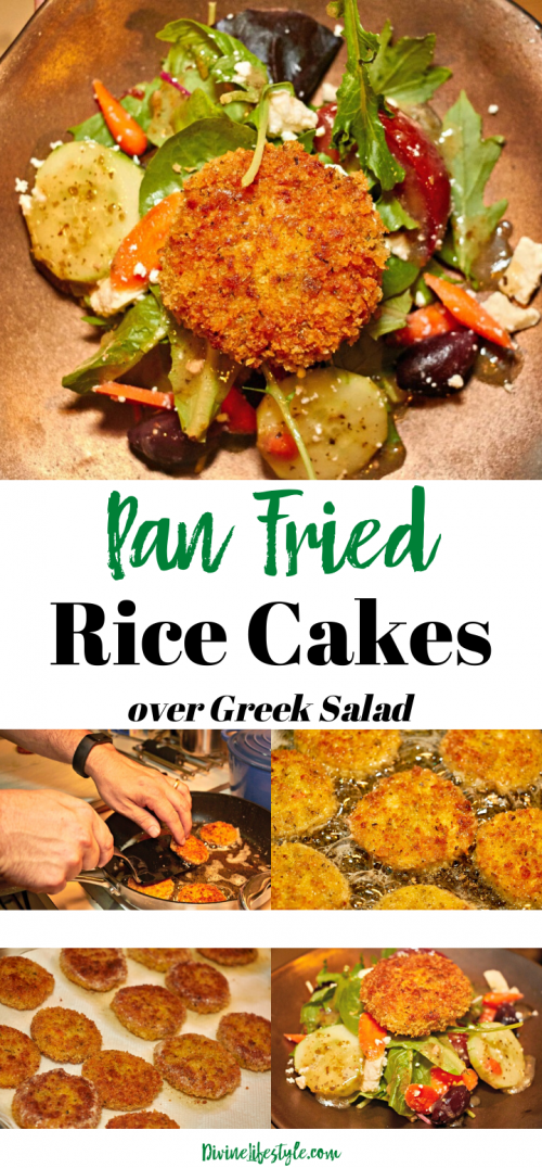 Pan Fried Rice Cake Recipe over Greek Salad Divine Lifestyle