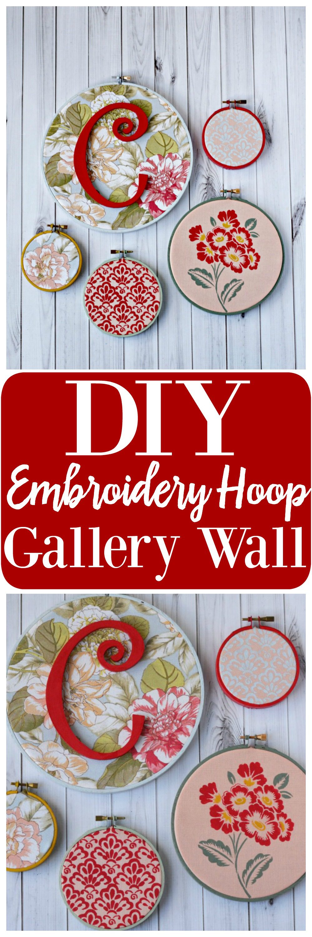 DIY Embroidery Hoop Gallery Wall with Fabric, Stencils and Paint