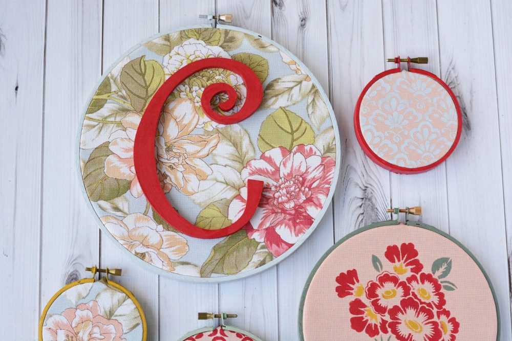 DIY Embroidery Hoop Gallery Wall with Fabric, Stencils and Paint