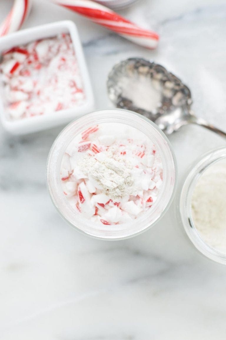 Candy cane sugar scrub beauty exfoliator soak in tub