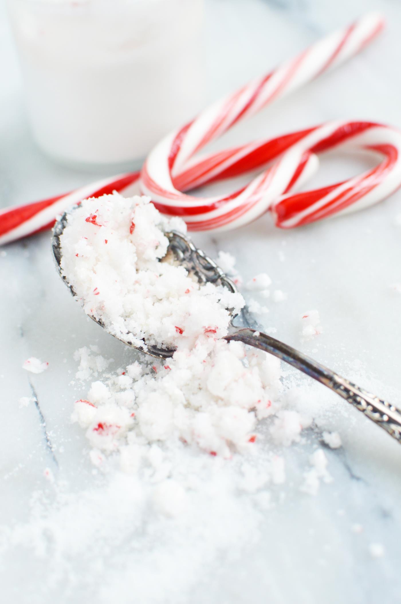 Candy cane sugar scrub beauty exfoliator soak in tub