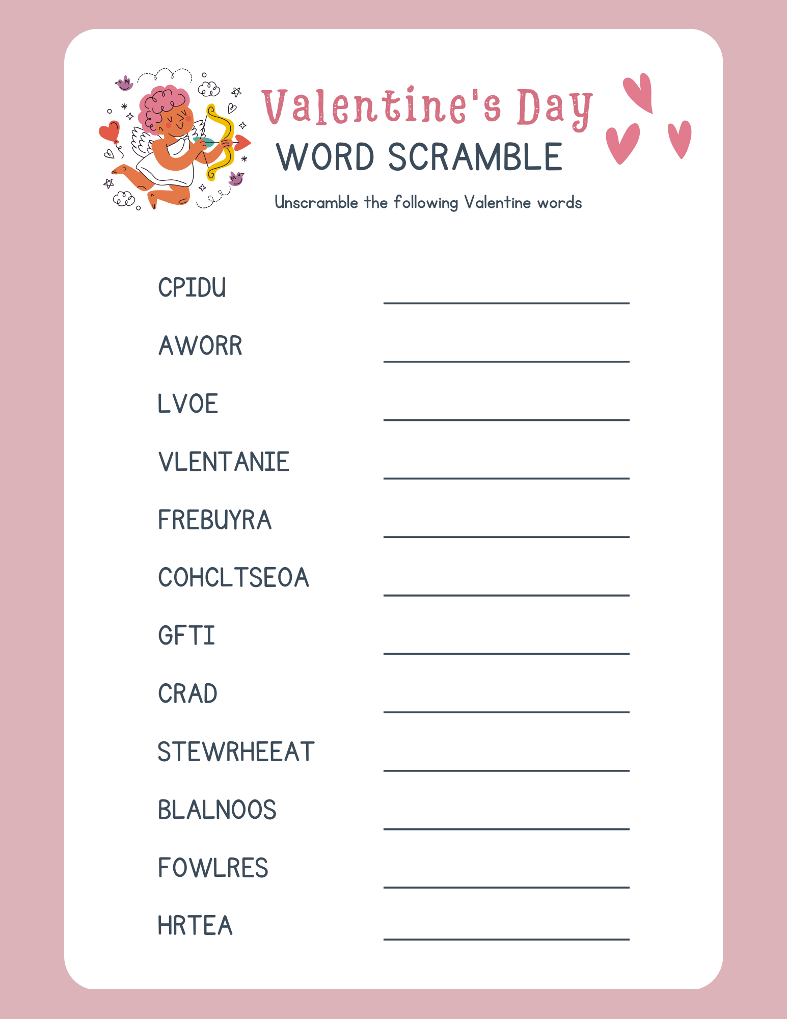Valentine's Day Word Scramble