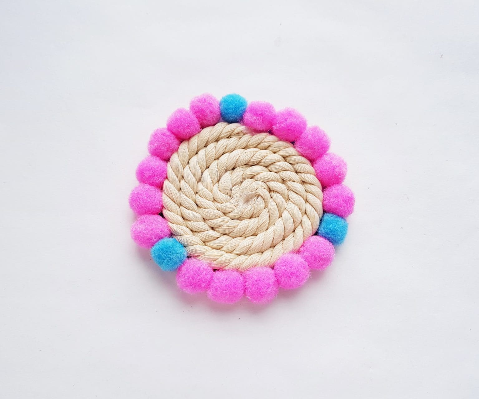 DIY Drink Coasters with Rope and Pompoms